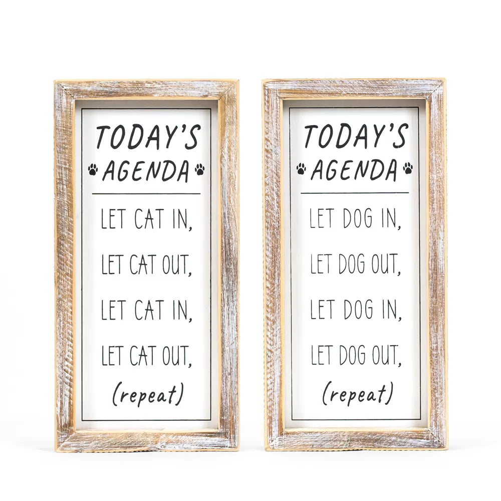 Cat Agenda/Dog Agenda Reversible Wood Framed Sign – Prairie in Bloom
