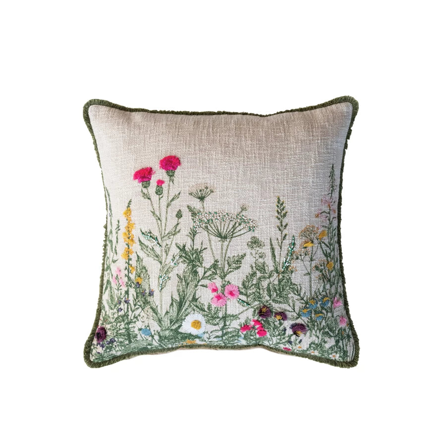 18" Square Cotton Flower Pillow – Prairie in Bloom